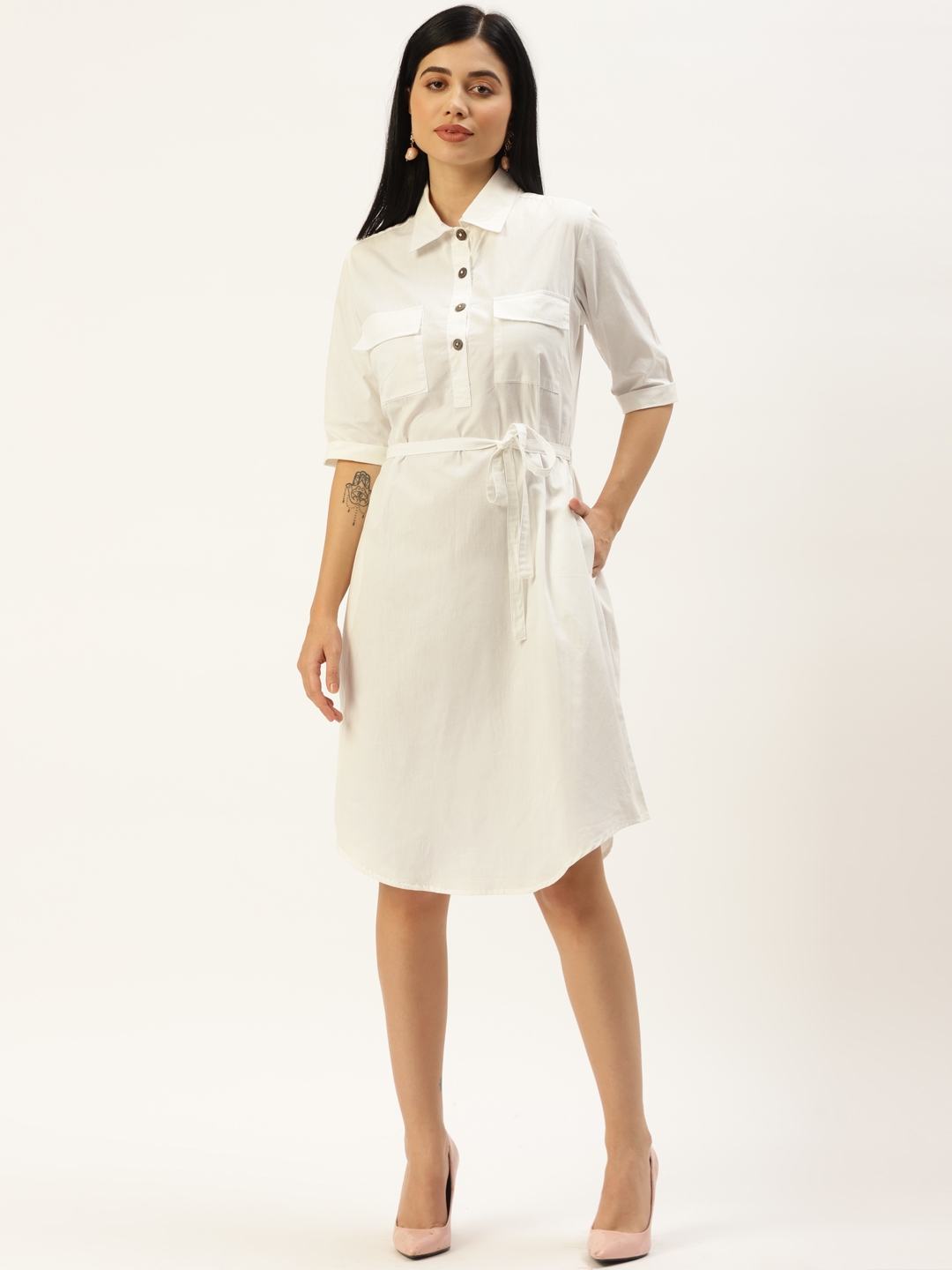 Buy Brinns Off White A Line Midi Dress Dresses For Women 19711308
