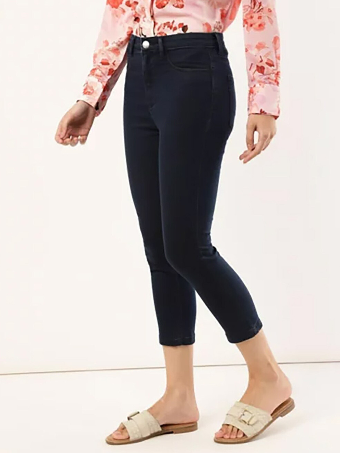 Buy Marks & Spencer Women Blue Solid Cropped Cotton Jeggings - Jeggings ...