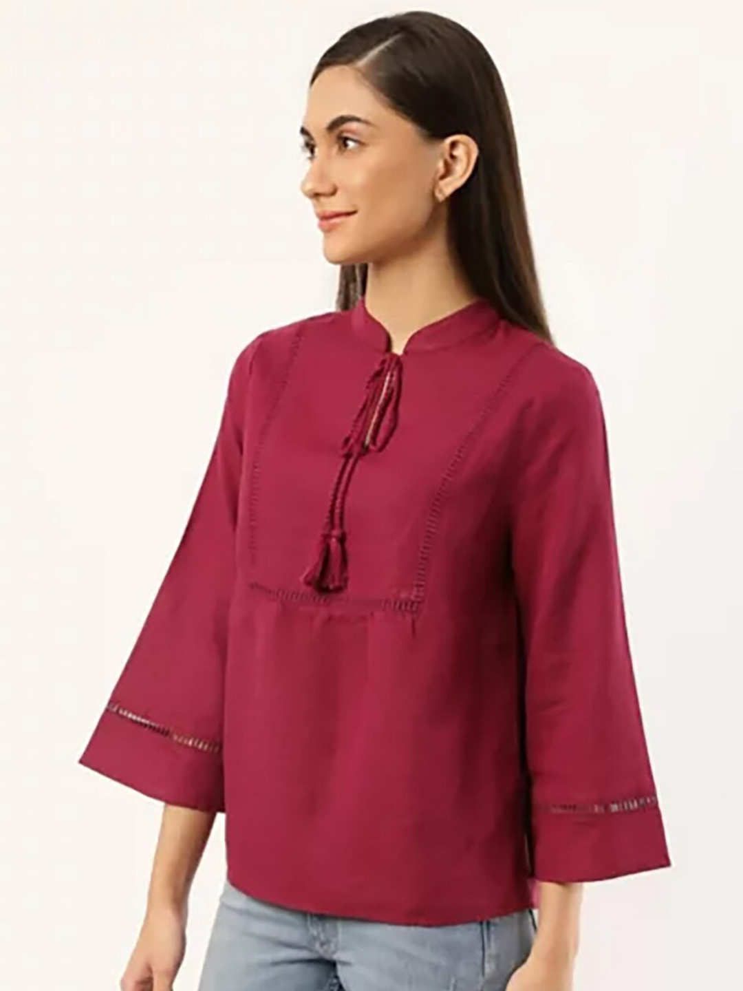 Buy Marks & Spencer Women Pink Tie Up Neck Linen Top - Tops for Women ...