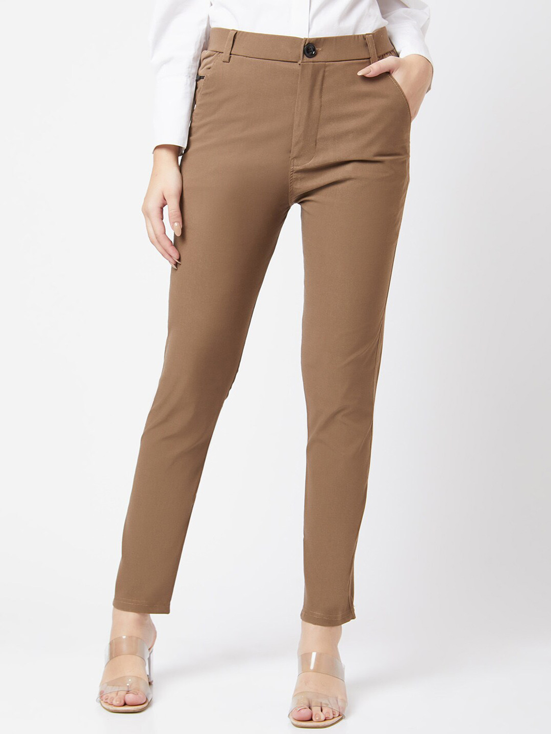 Buy Smarty Pants Women Camel Brown Sharp Skinny Fit Easy Wash Trouser ...