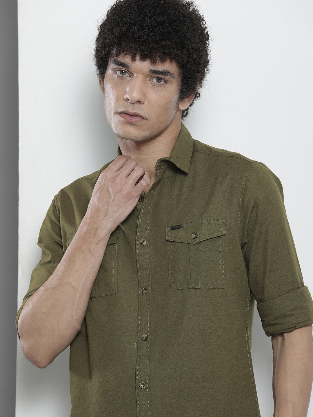 Buy The Indian Garage Co Men Olive Green Solid Casual Shirt - Shirts ...