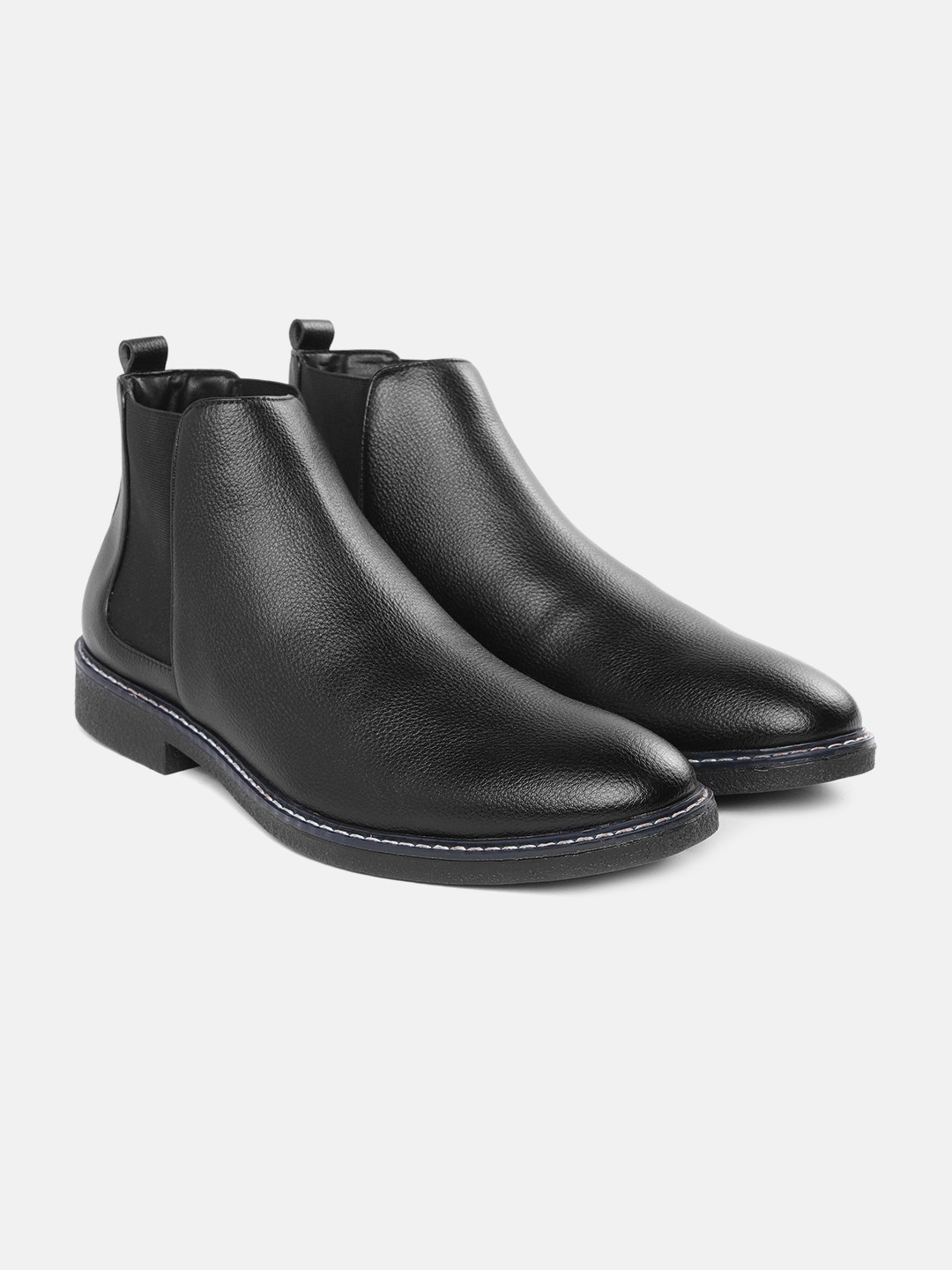 Buy Carlton London Men Black Solid Mid Top Chelsea Boots - Boots for ...