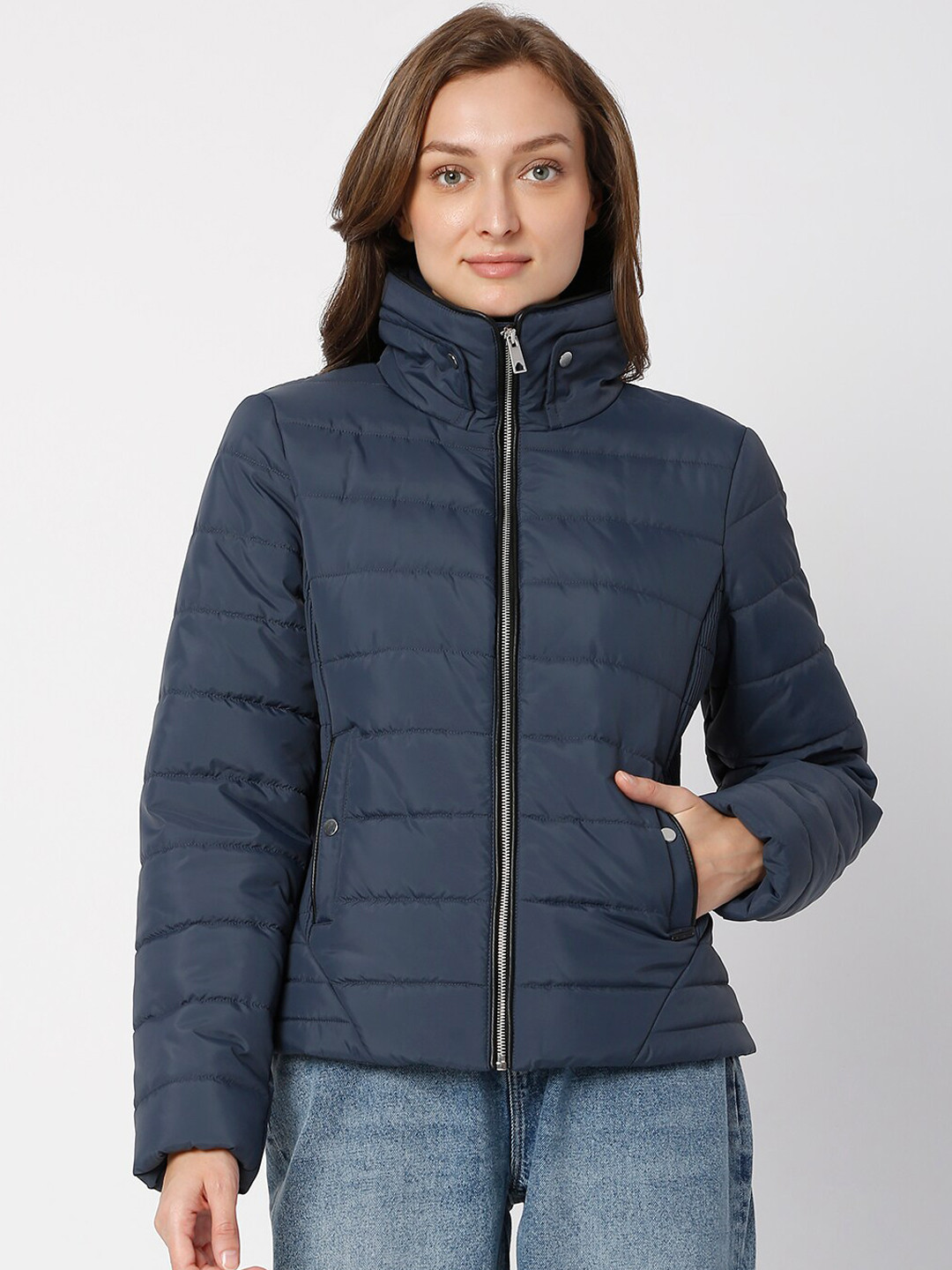 Buy Vero Moda Women Blue Camouflage Polyester Puffer Jacket - Jackets ...