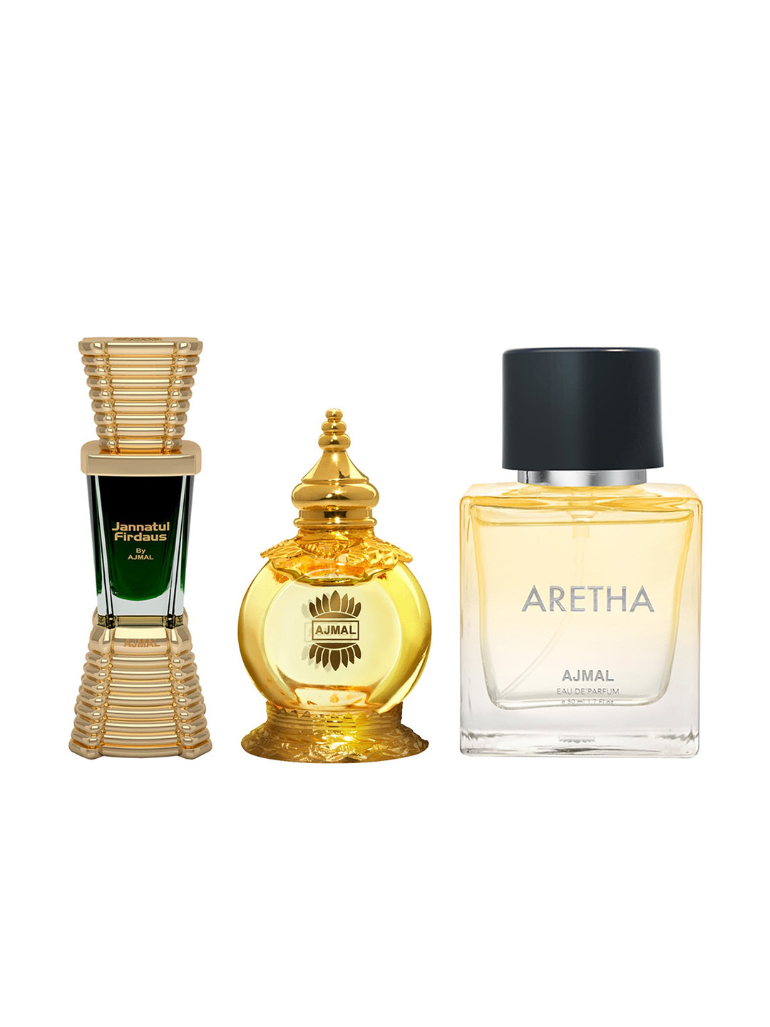 Buy Ajmal Set Of 3 Jannatul Firdaus & Aretha Perfumes 72ml - Perfume ...
