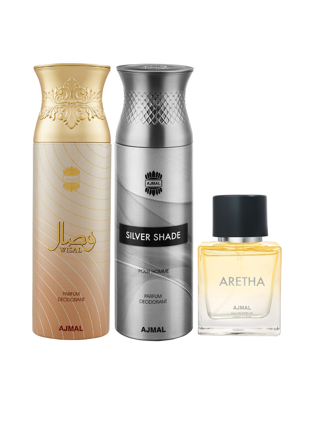 Buy Ajmal Set Of 3 Silver Shade Homme Deodorant, Wisal Deodorant ...