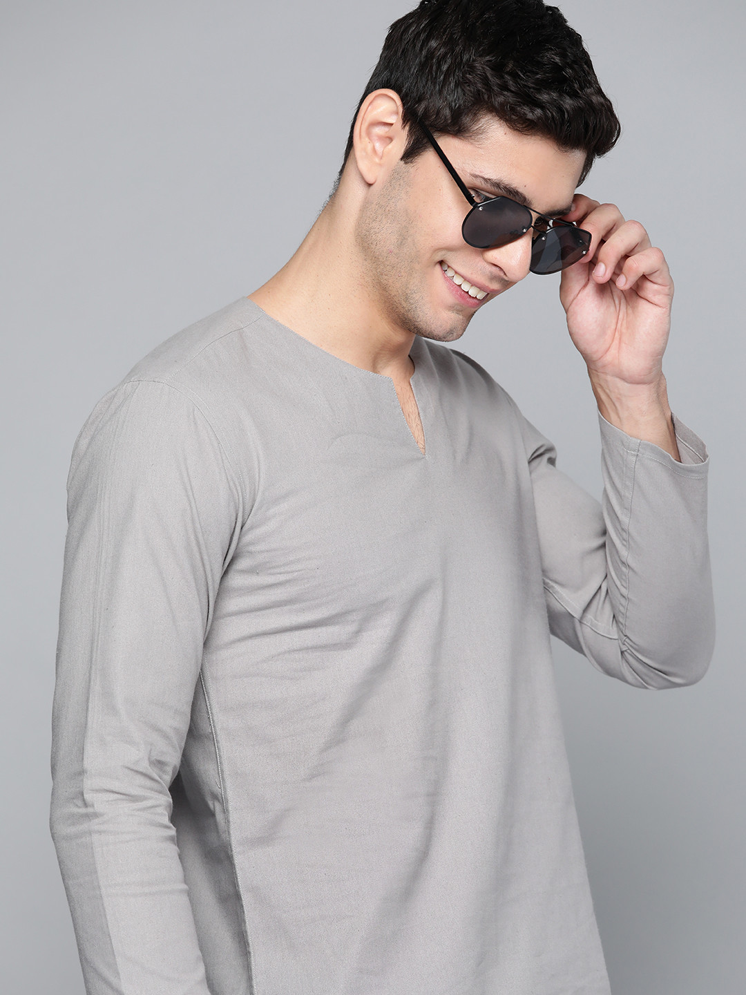 Buy HERE&NOW Men Grey Cotton Kurta - Kurtas for Men 19726900 | Myntra