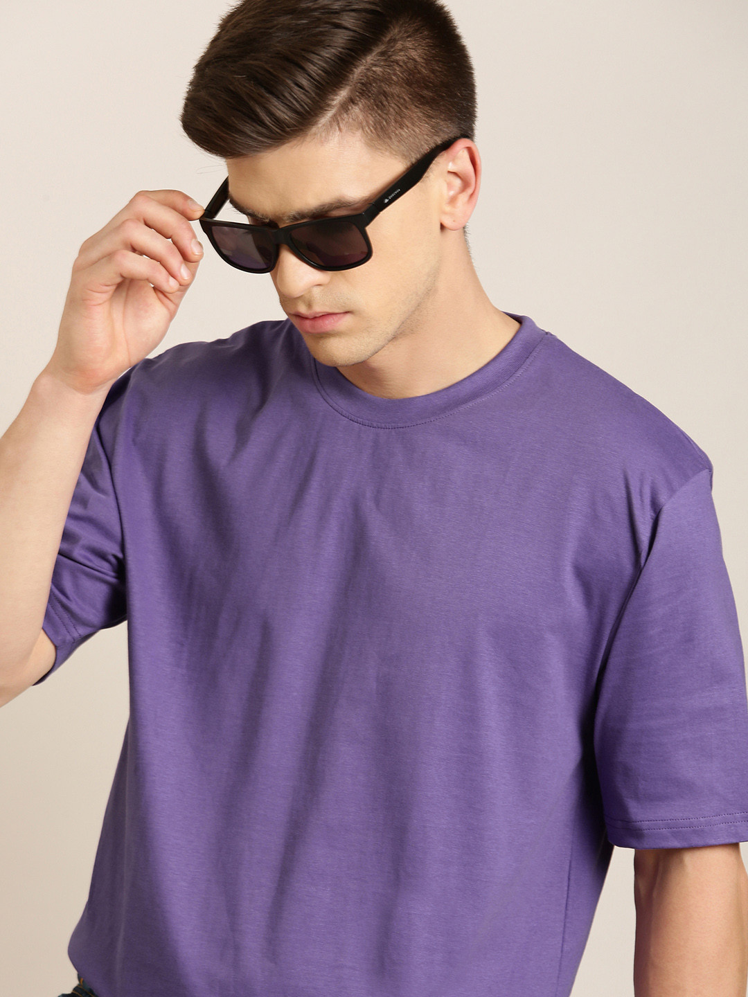 Buy DILLINGER Men Lavender Solid Pure Cotton Drop Shoulder Sleeves Oversized Fit Oversized T ...