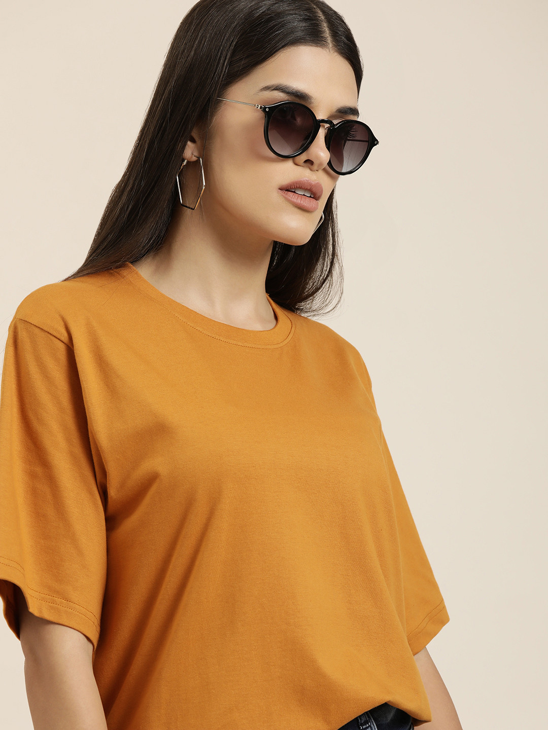 Buy Difference Of Opinion Women Rust Orange Solid Pure Cotton Oversized ...