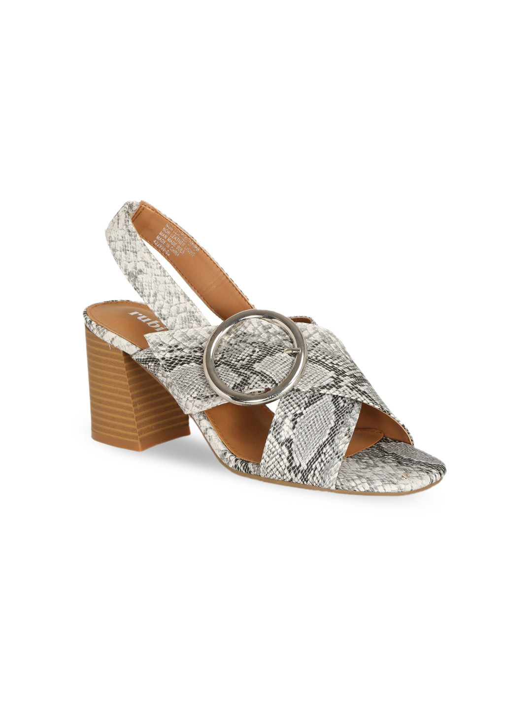 Buy Rubi White & Grey Printed PU Block Sandal Heels - Heels for Women ...