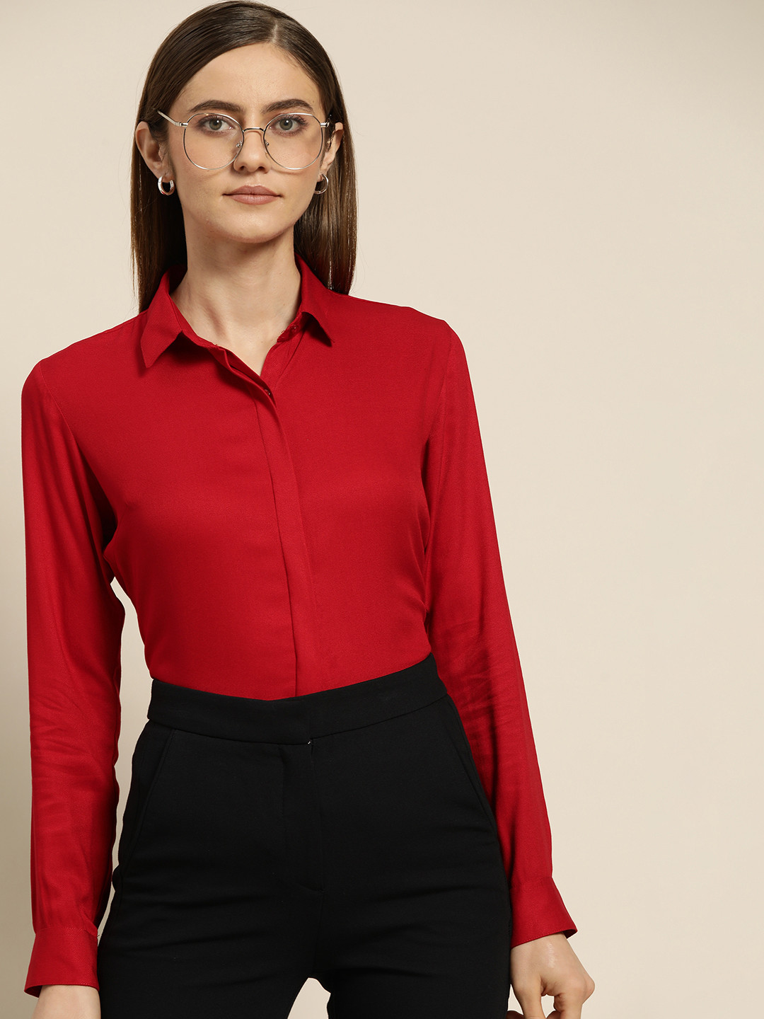 Buy Hancock Women Red Solid Regular Fit Formal Shirt - Shirts for Women 19730002 | Myntra