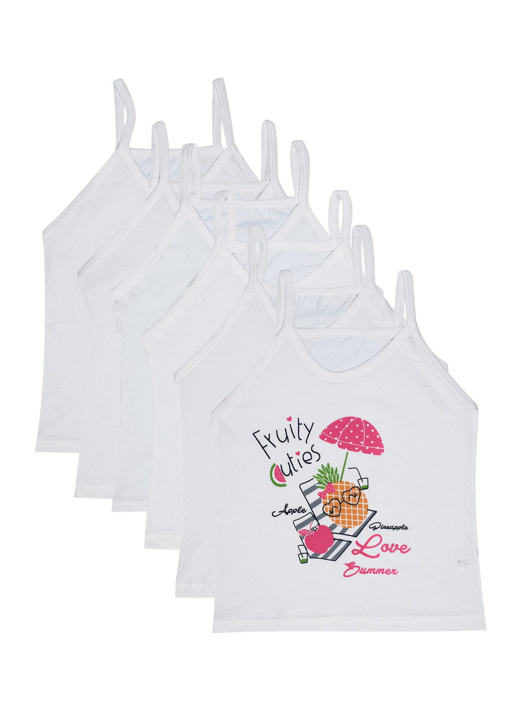 Buy Bodycare Kids Girls Pack Of 6 White Printed Innerwear Vests ...
