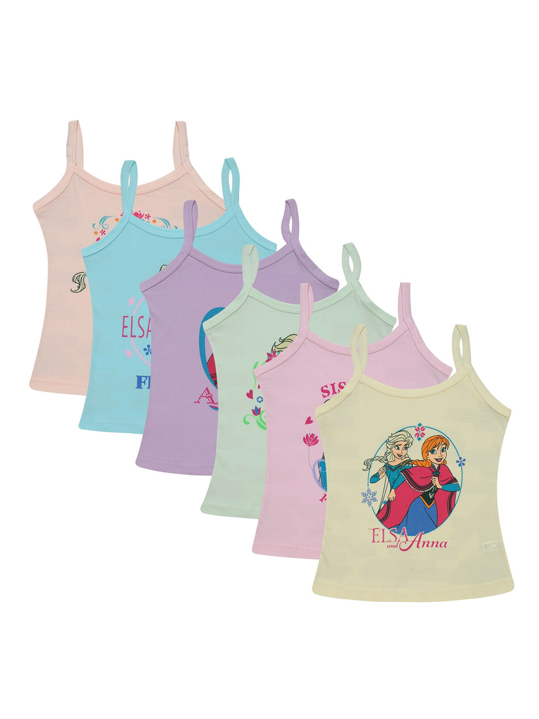 Buy Bodycare Girls Pack Of 6 Disney Princess Cotton Basic Vests ...
