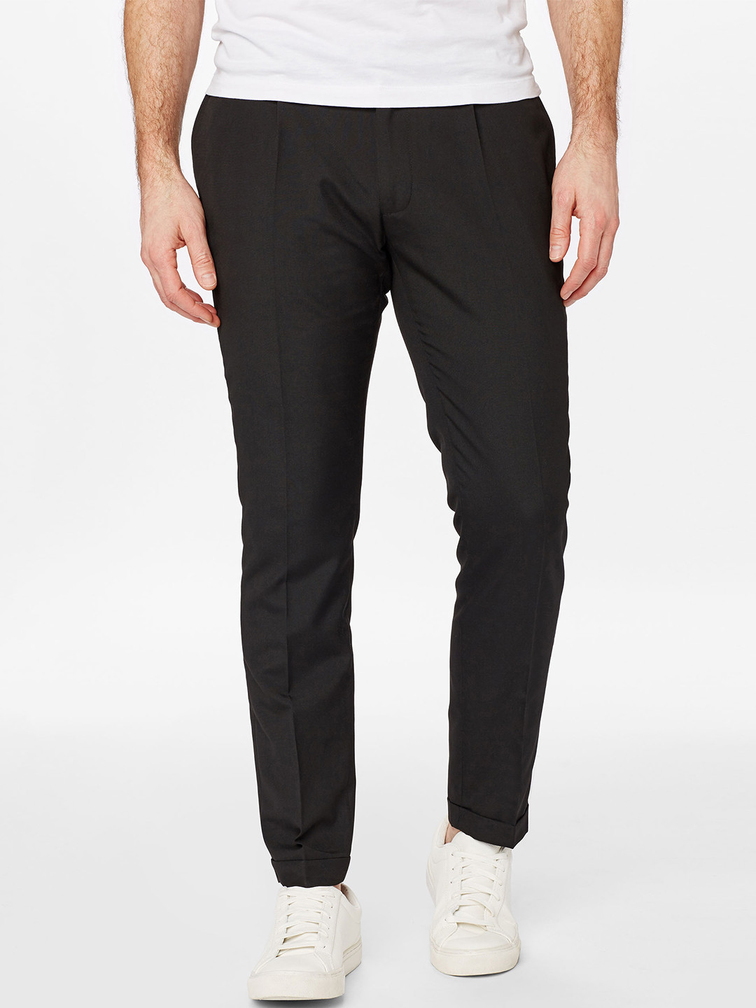 Buy Next Men Black Solid Ankle Length Trousers - Trousers for Men ...