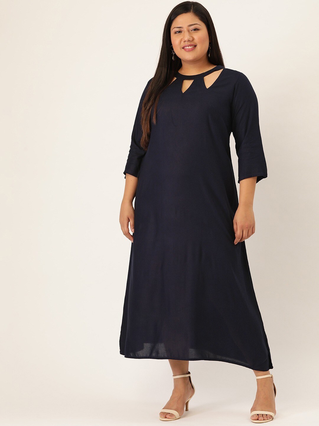 Buy TheRebelinme Women Plus Size Navy Blue A Line Midi Dress - Dresses ...