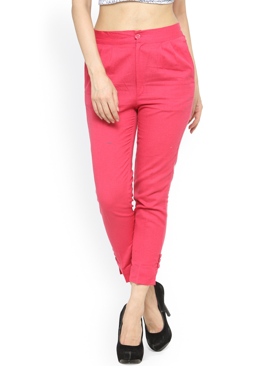 Buy Indibelle Women Pink Peg Leg Slim Fit Solid Peg Trousers - Trousers ...