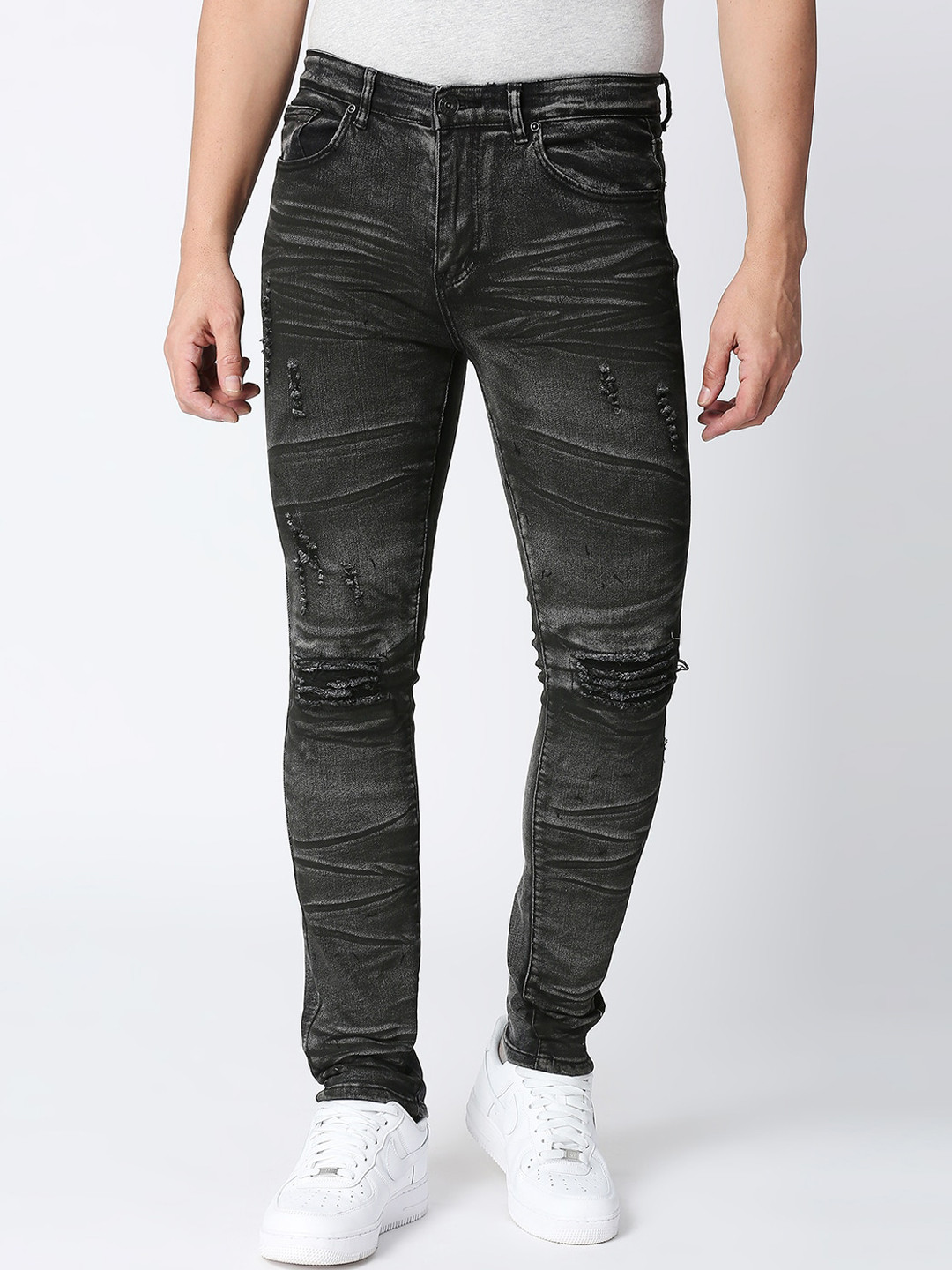 Buy WAIMEA Men Black Skinny Fit Mildly Distressed Light Fade ...