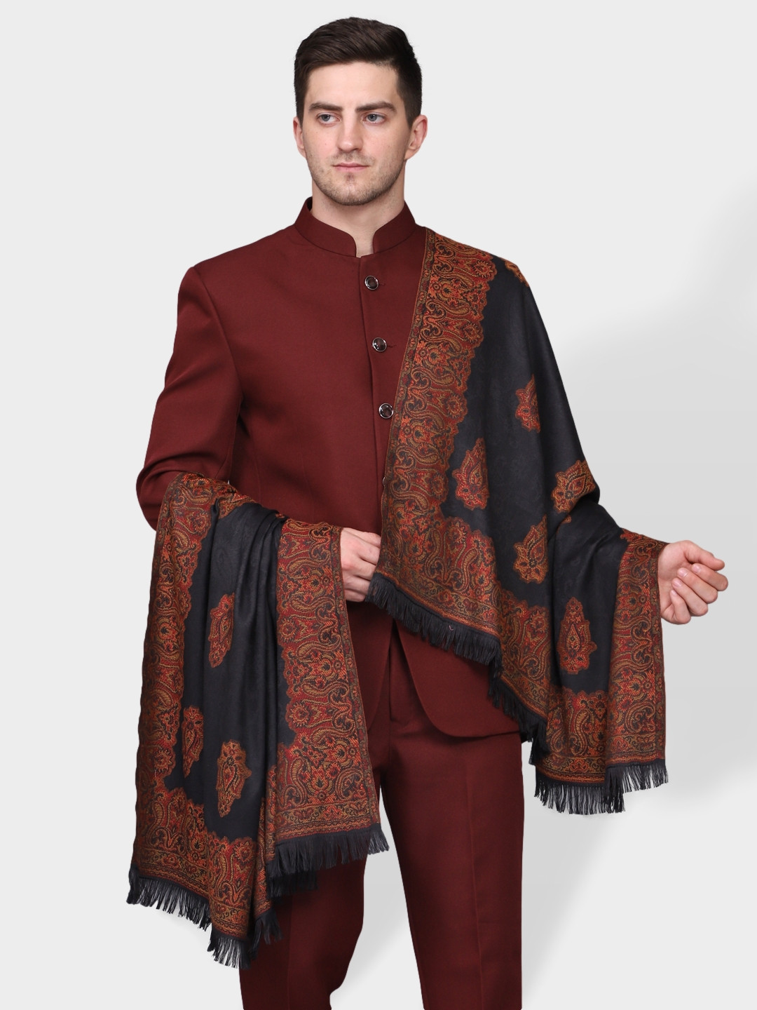Buy WEAVERS VILLA Men Black Woven Design Shawl - Shawl for Men 19735616 ...