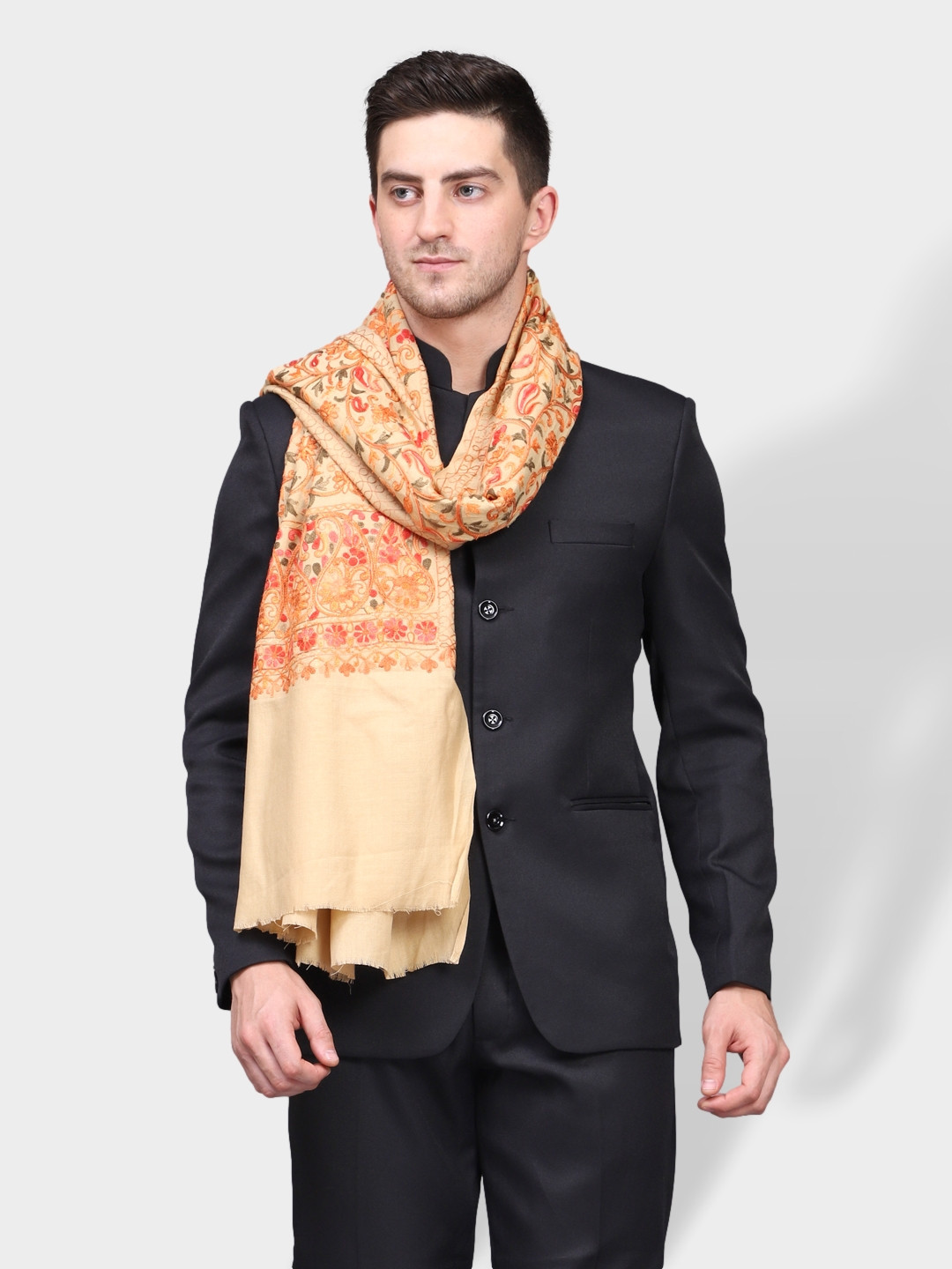 Buy WEAVERS VILLA Men Beige Embroidered Shawl - Shawl for Men 19735676 ...