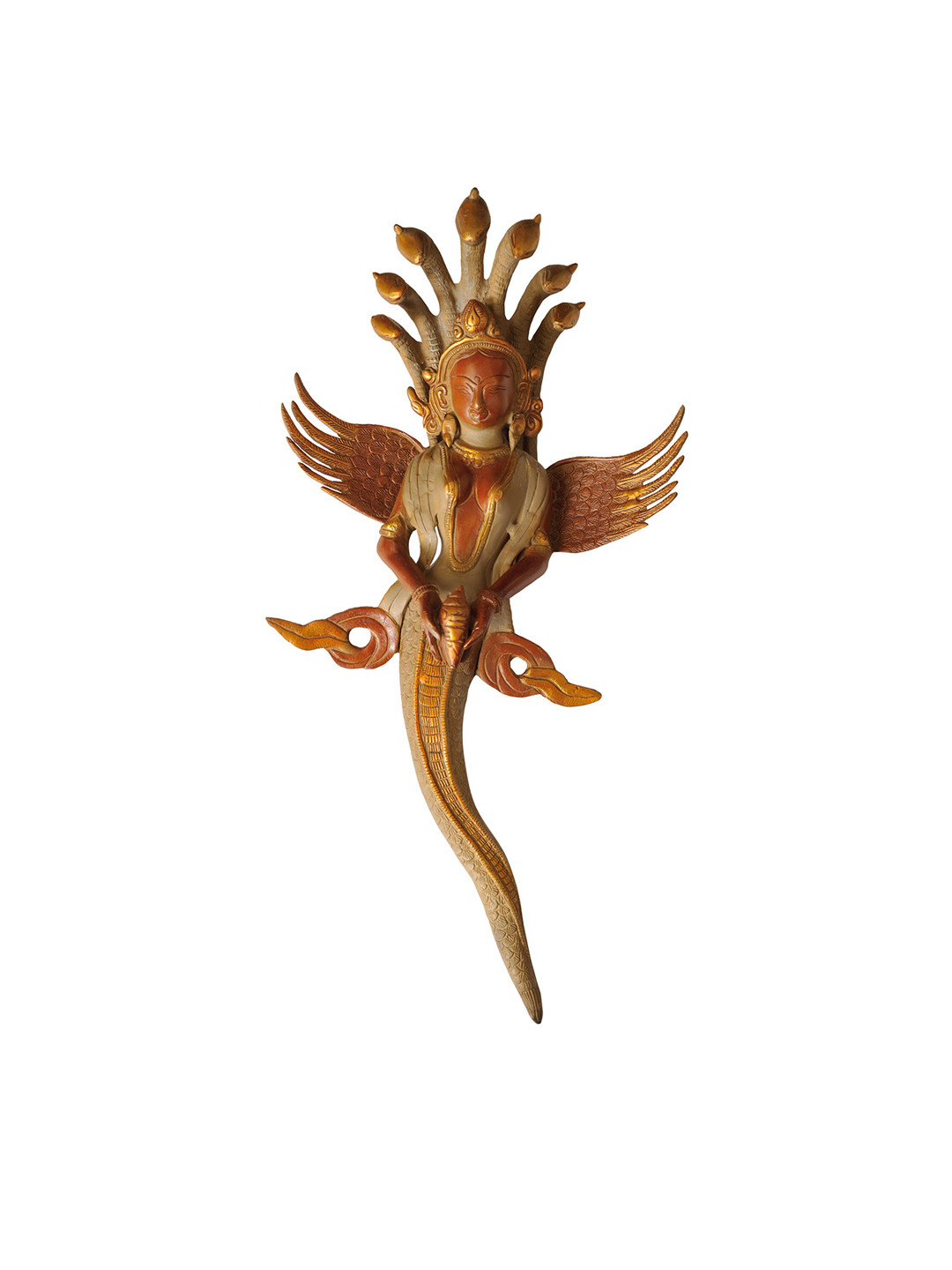 Buy Exotic India 18" Naga Kanya Wall Hanging Brass Statue - Wall Decor ...