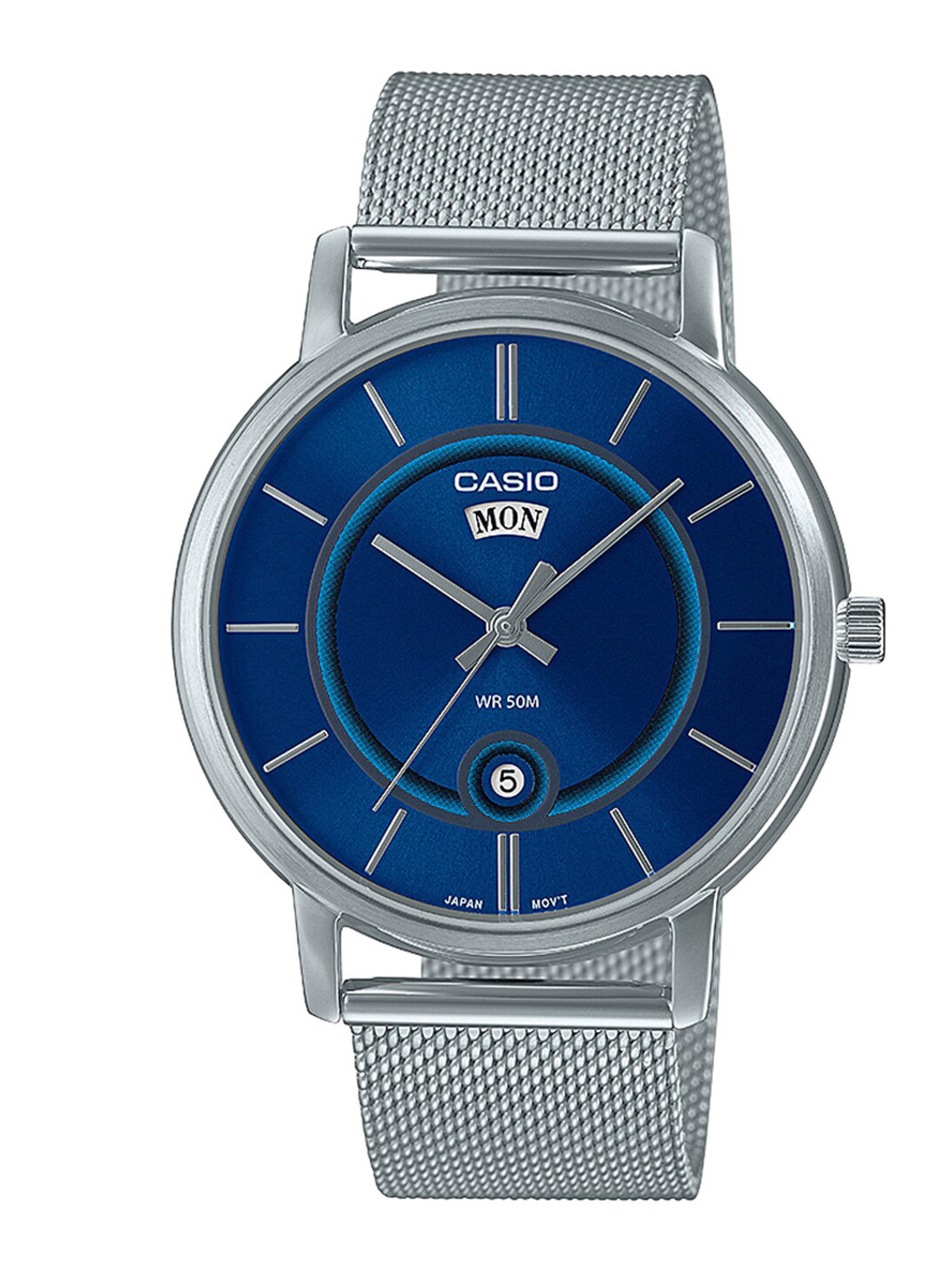 Buy CASIO Men Blue Dial & Silver Toned Stainless Steel Bracelet Style ...