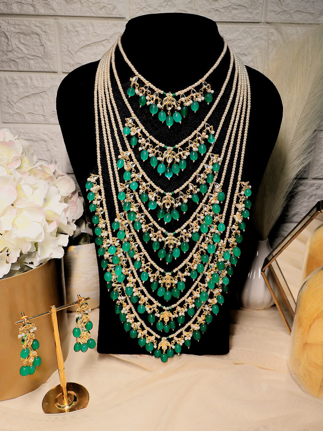 Buy Ishhaara Women Brass Plated & Green Pearl Beaded The Royal ...