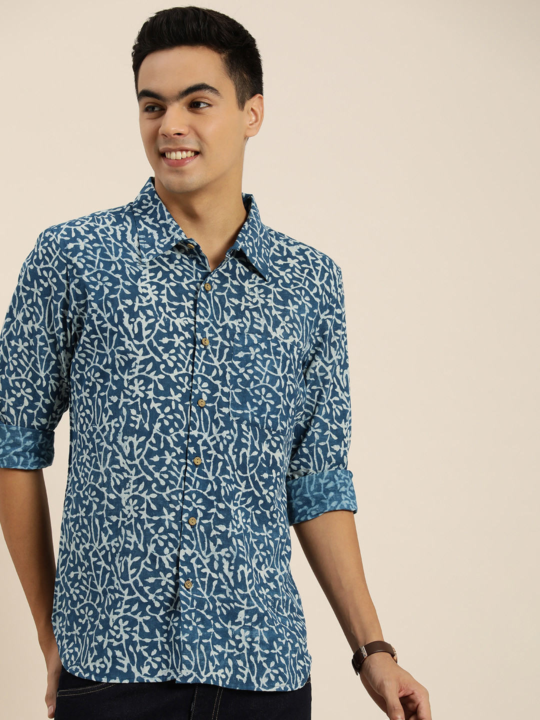 Buy Taavi Men Blue Indigo Printed Cotton Casual Shirt - Shirts for Men ...