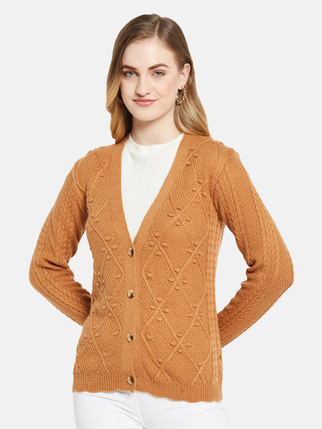 Buy Monte Carlo Women Mustard Cable Knit Cardigan - Sweaters for Women ...