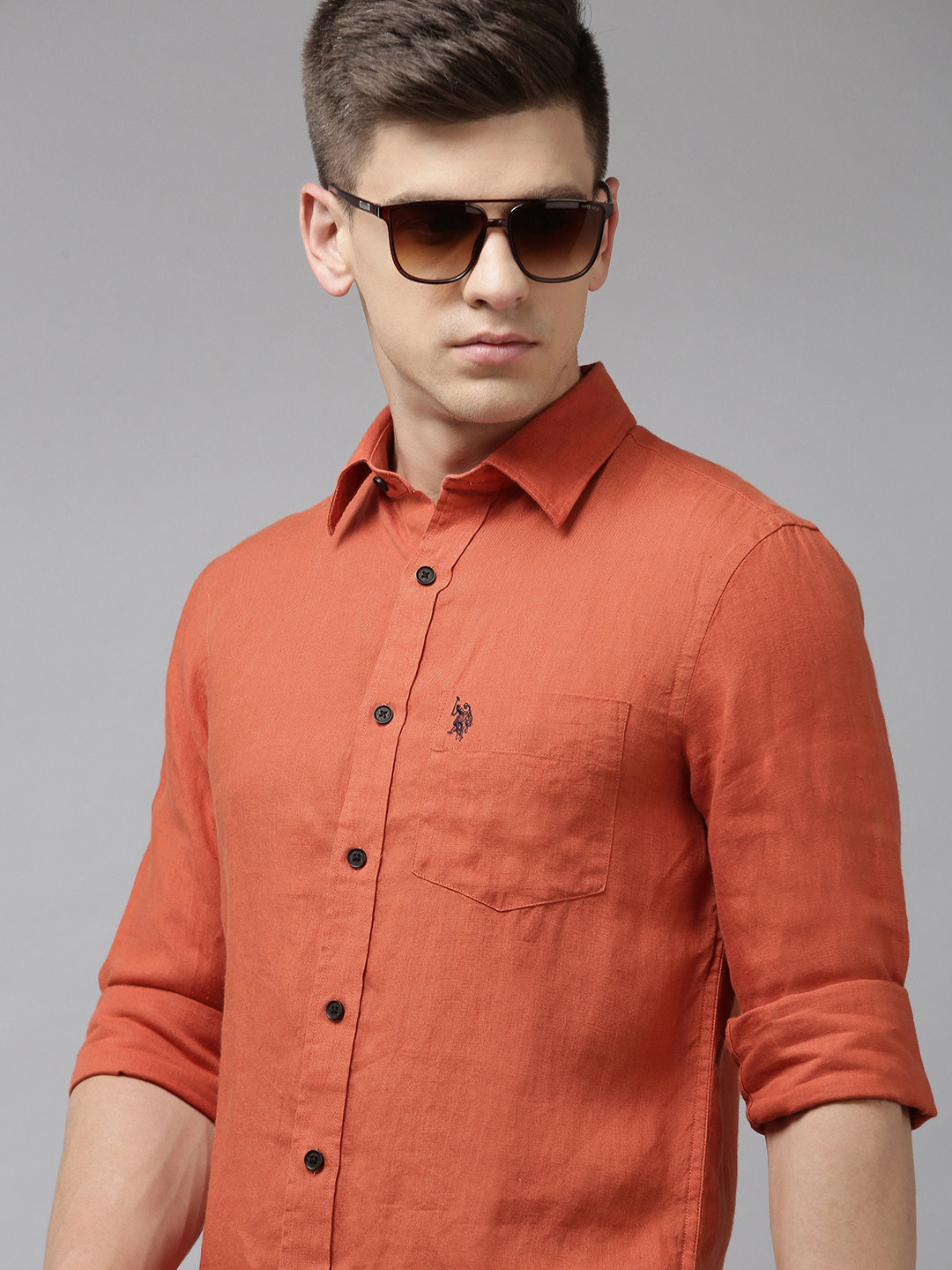 Buy U S Polo Assn Men Orange Solid Tailored Fit Linen Casual Shirt - Shirts for Men 19746296 ...