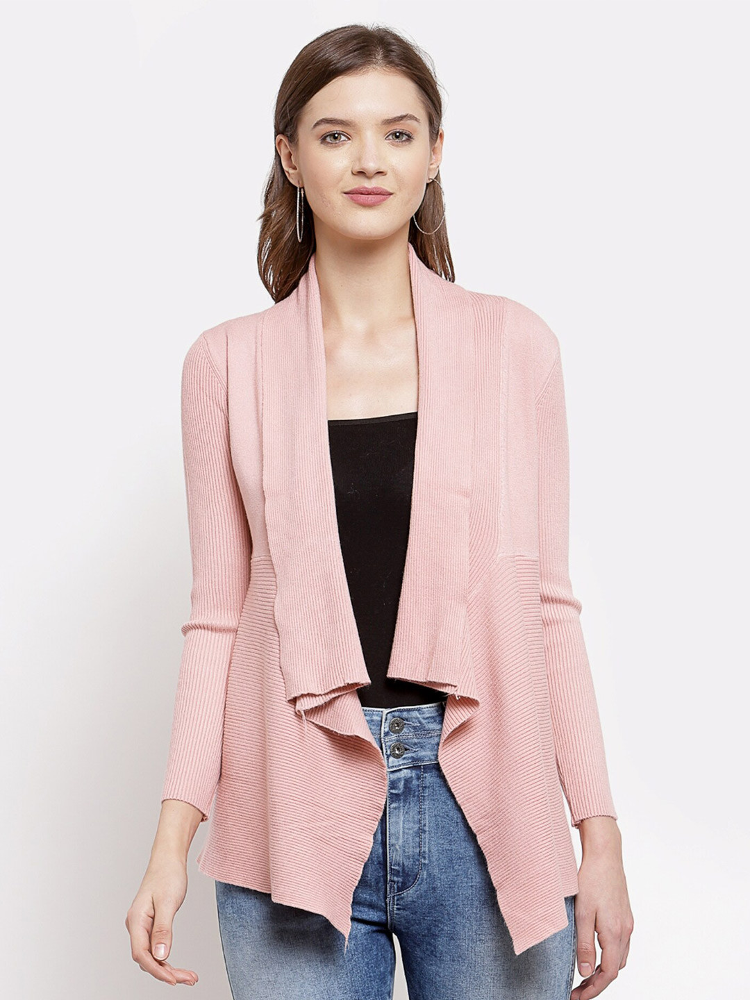 Buy Mafadeny Women Peach Self Designed Nylon Shrug - Shrug for Women ...