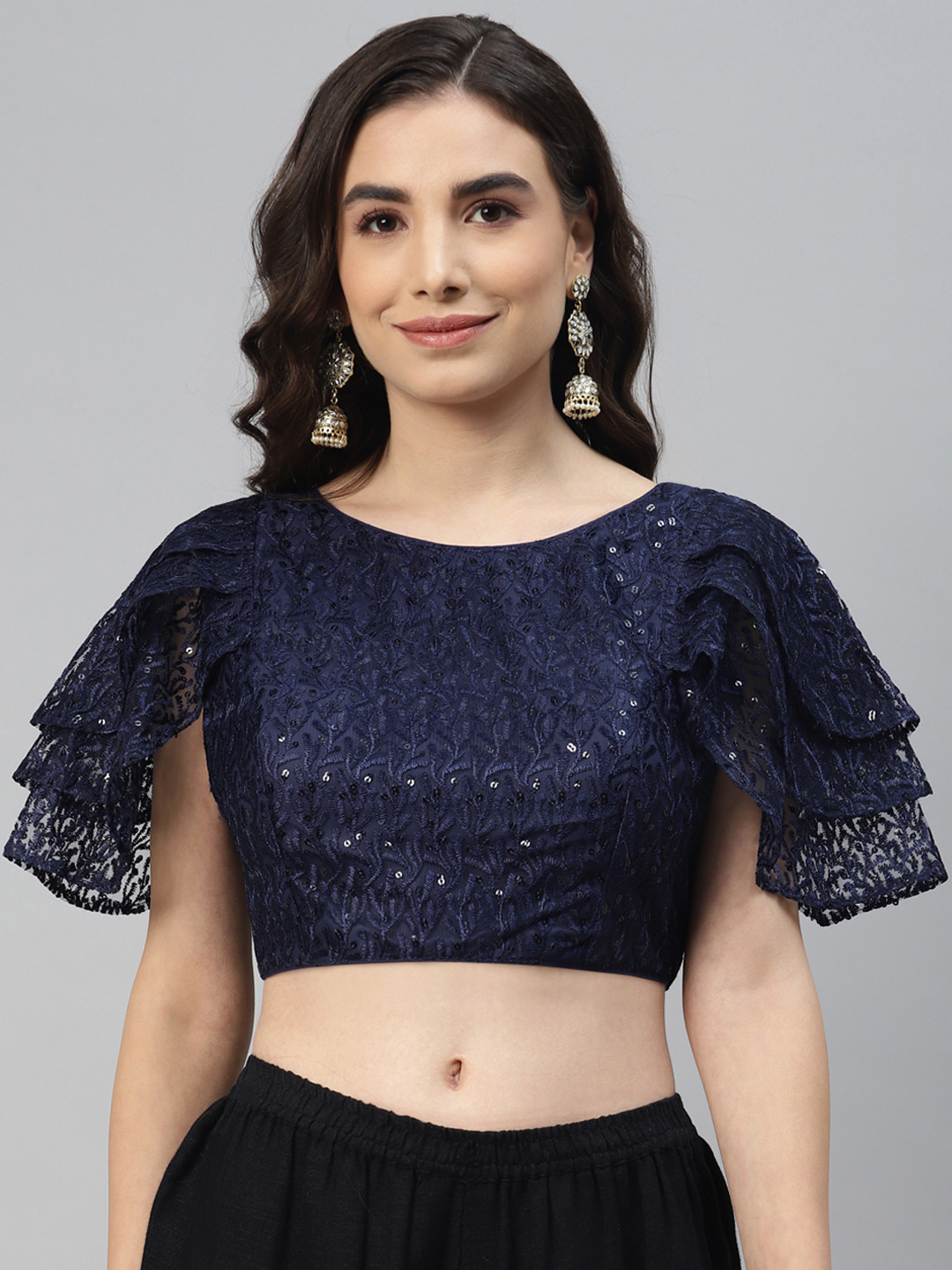 Buy SHOPGARB Women Navy Blue Sequined Padded Saree Blouse - Saree Blouse for Women 19747682 | Myntra