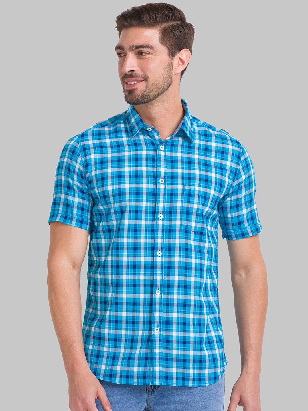 Buy Parx Men Blue Slim Fit Checked Casual Shirt Shirts For Men