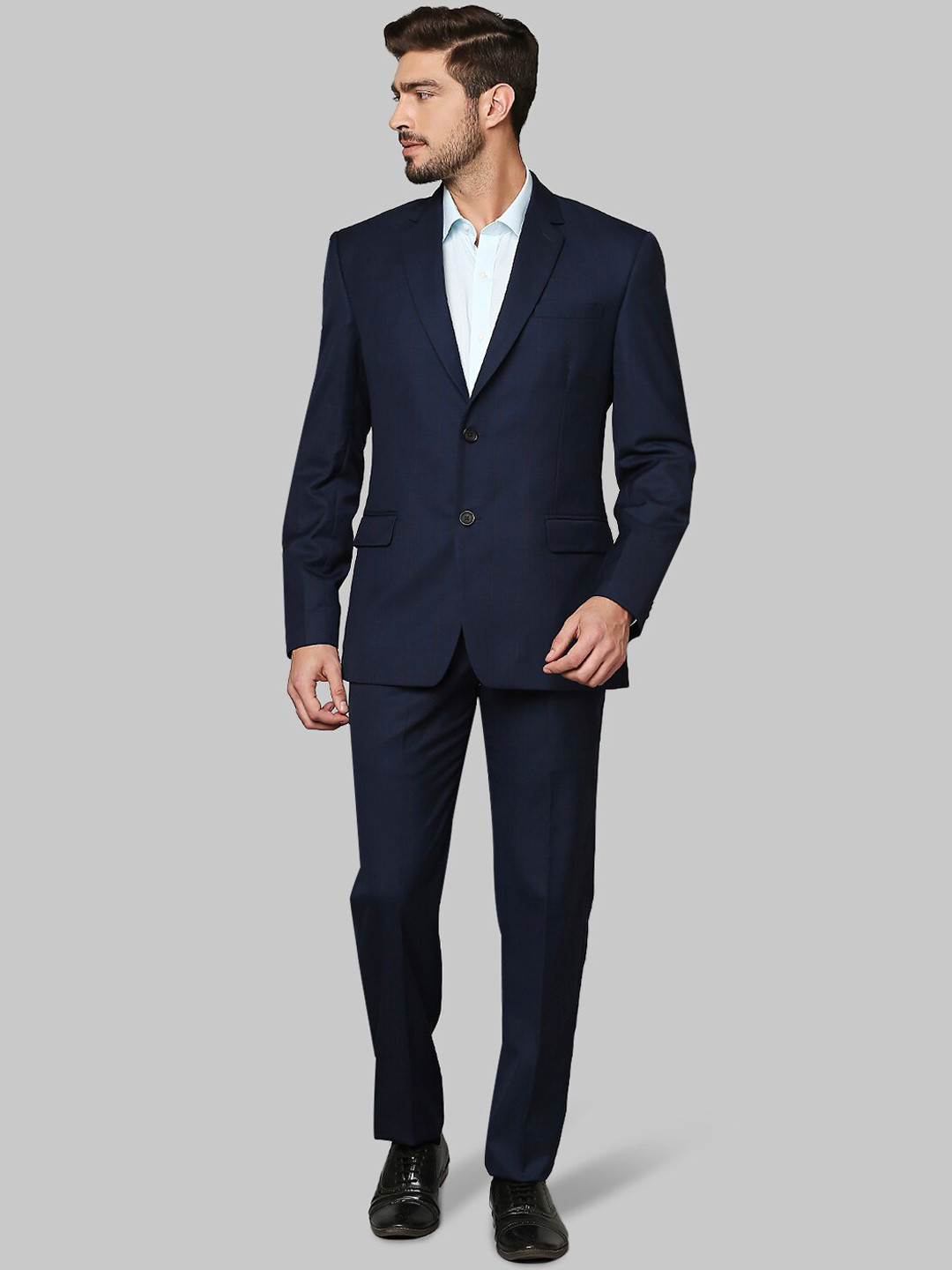 Buy Raymond Men Blue Checked Single Breasted Two Piece Formal Suit ...