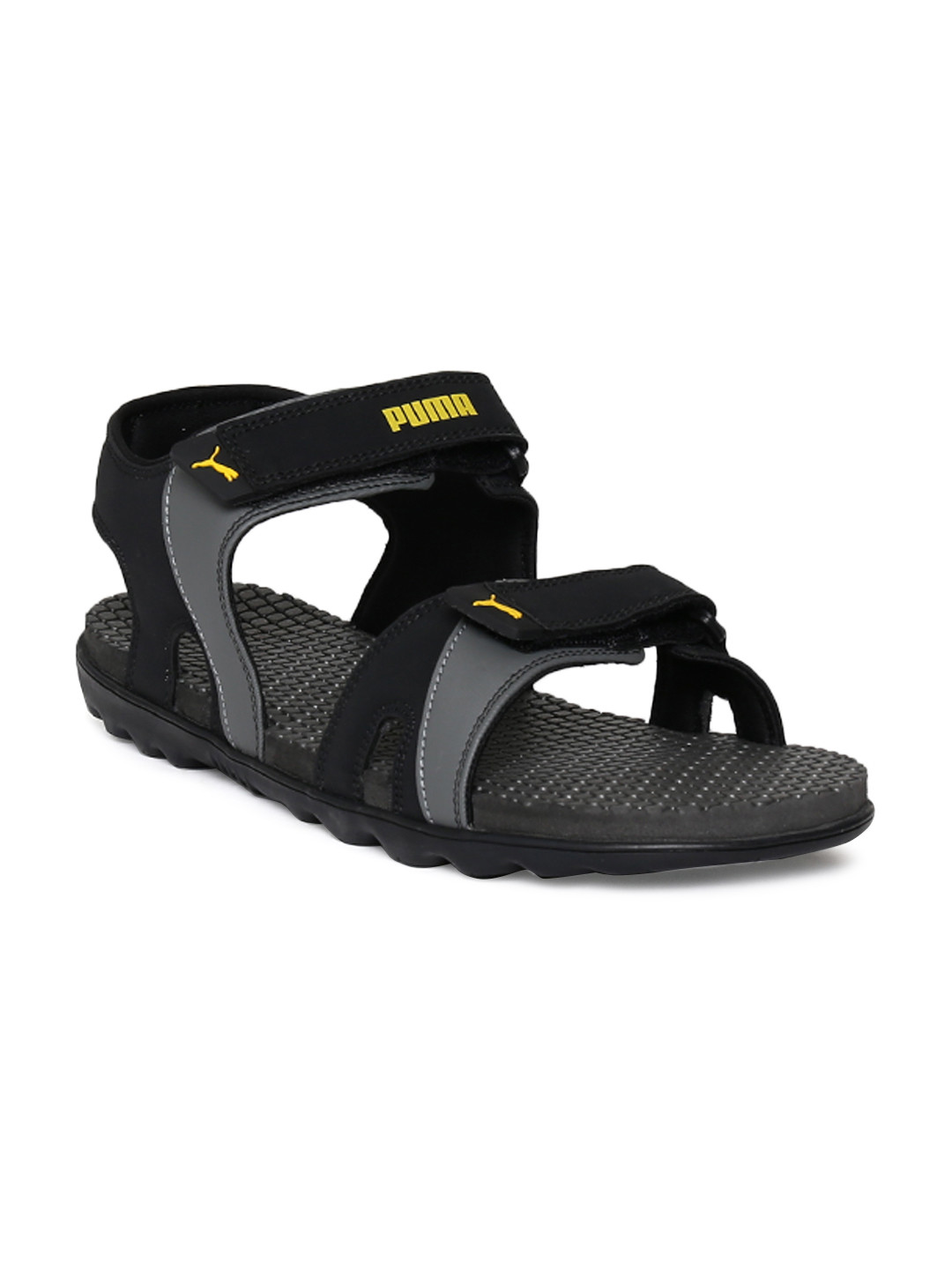 Buy PUMA Men Black & Grey Colourblocked Comet IPD Leather Sandals ...