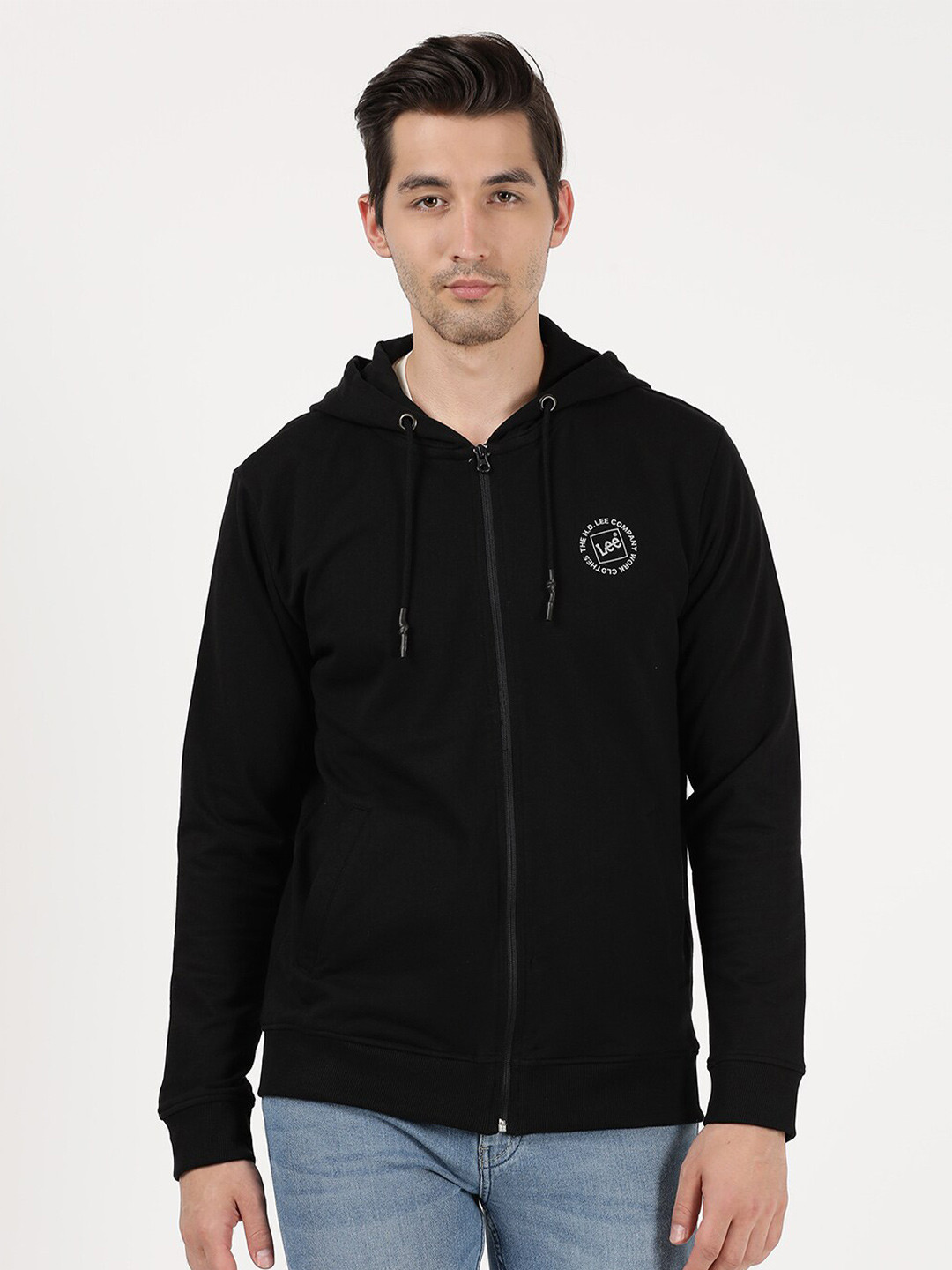 Buy Lee Men Black Solid Hooded Sweatshirt - Sweatshirts for Men ...