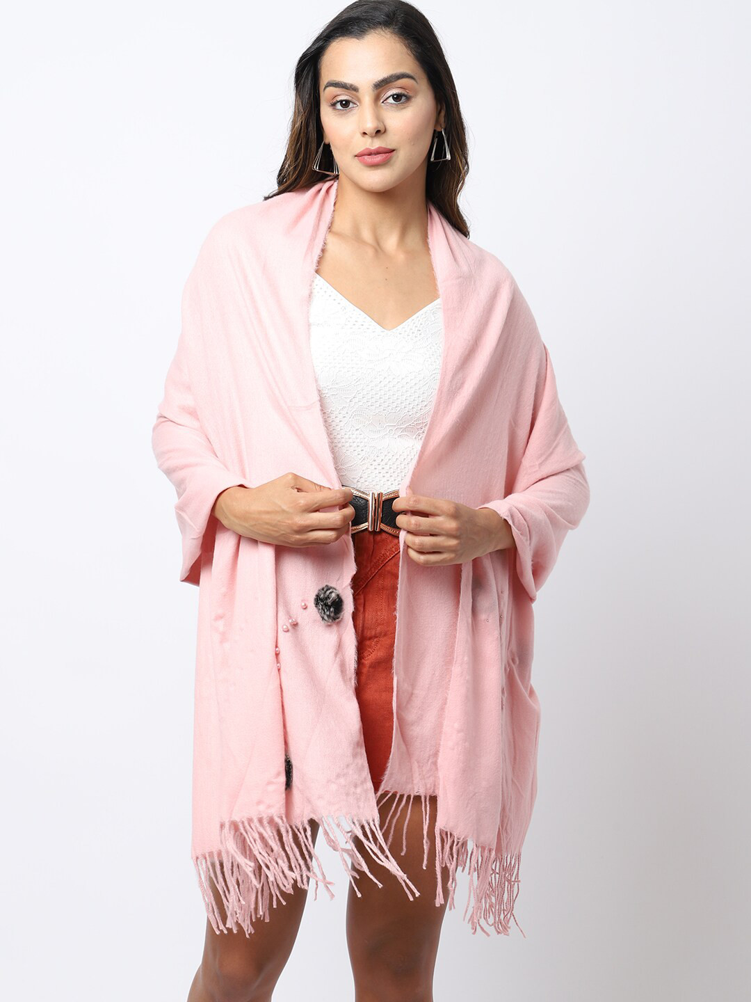 Buy ELLIS Women Pink Solid Beaded Mufflers - Mufflers for Women ...