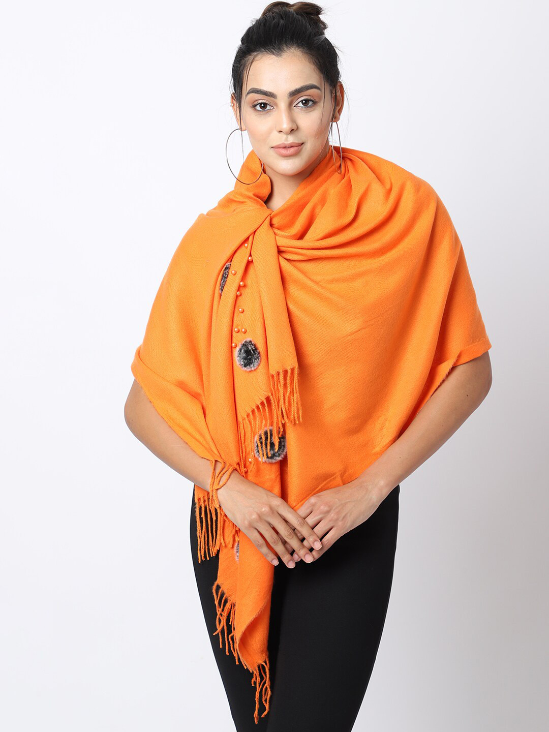 Buy ELLIS Women Orange Colored Embellished Muffler - Mufflers for Women ...
