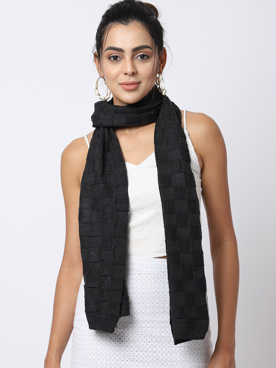 Buy ELLIS Women Black Textured Acrylic Muffler - Mufflers for Women ...