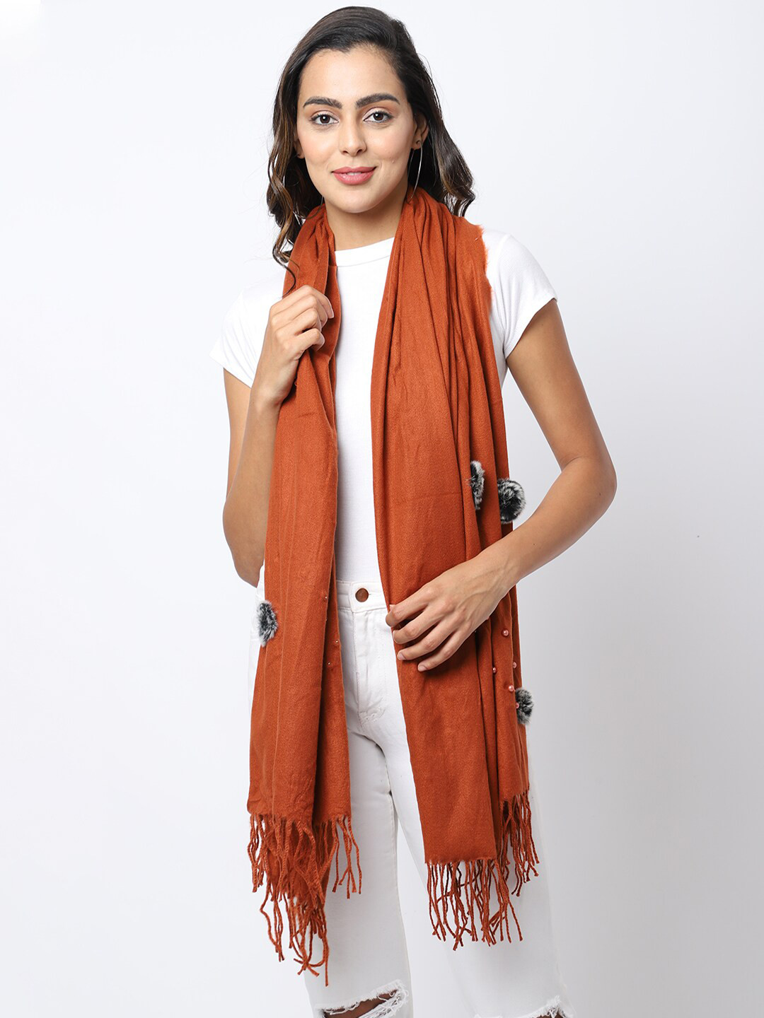 Buy ELLIS Women Rust Embellished Muffler - Mufflers for Women 19756386 ...