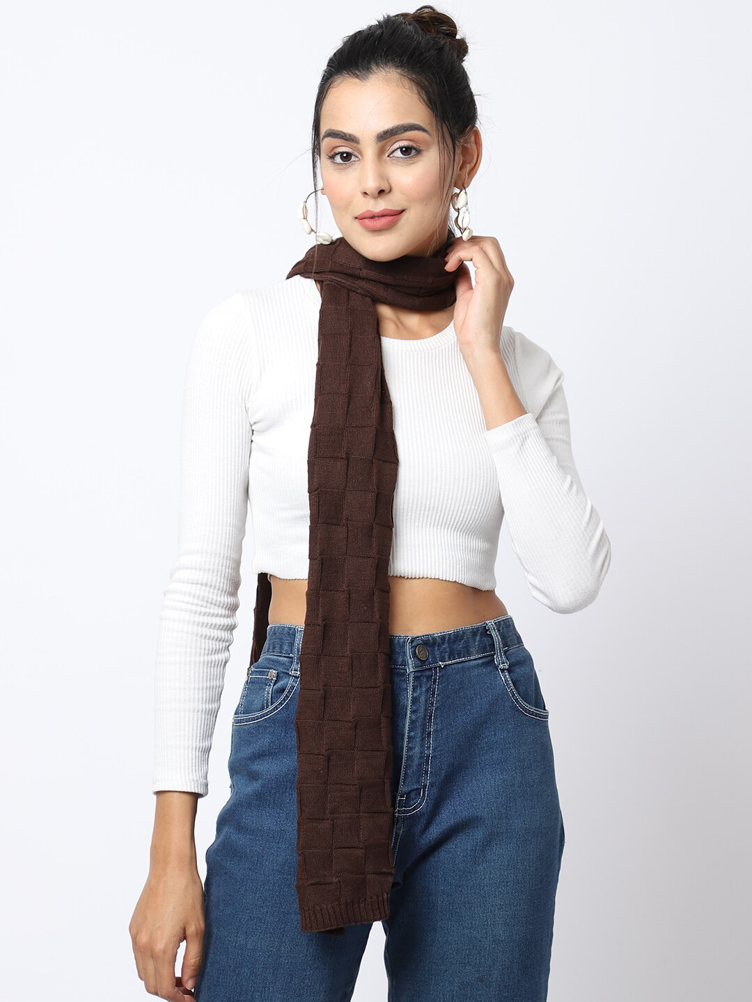 Buy ELLIS Women Brown Self Design Muffler - Mufflers for Women 19756394 ...