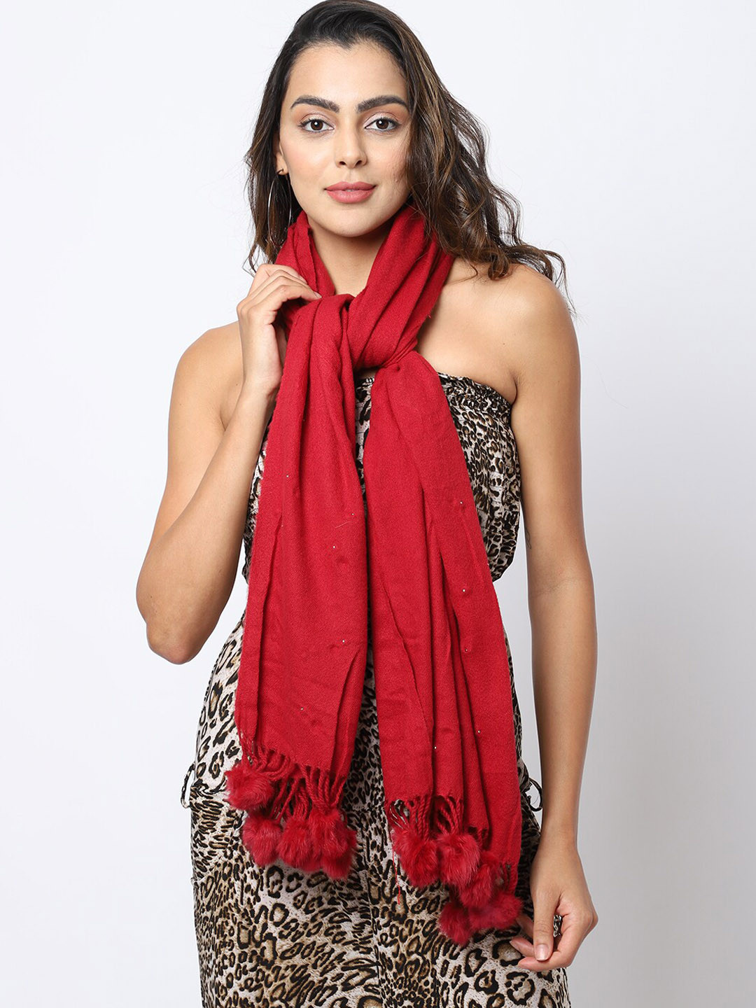 Buy ELLIS Women Maroon Solid Beaded Mufflers - Mufflers for Women ...