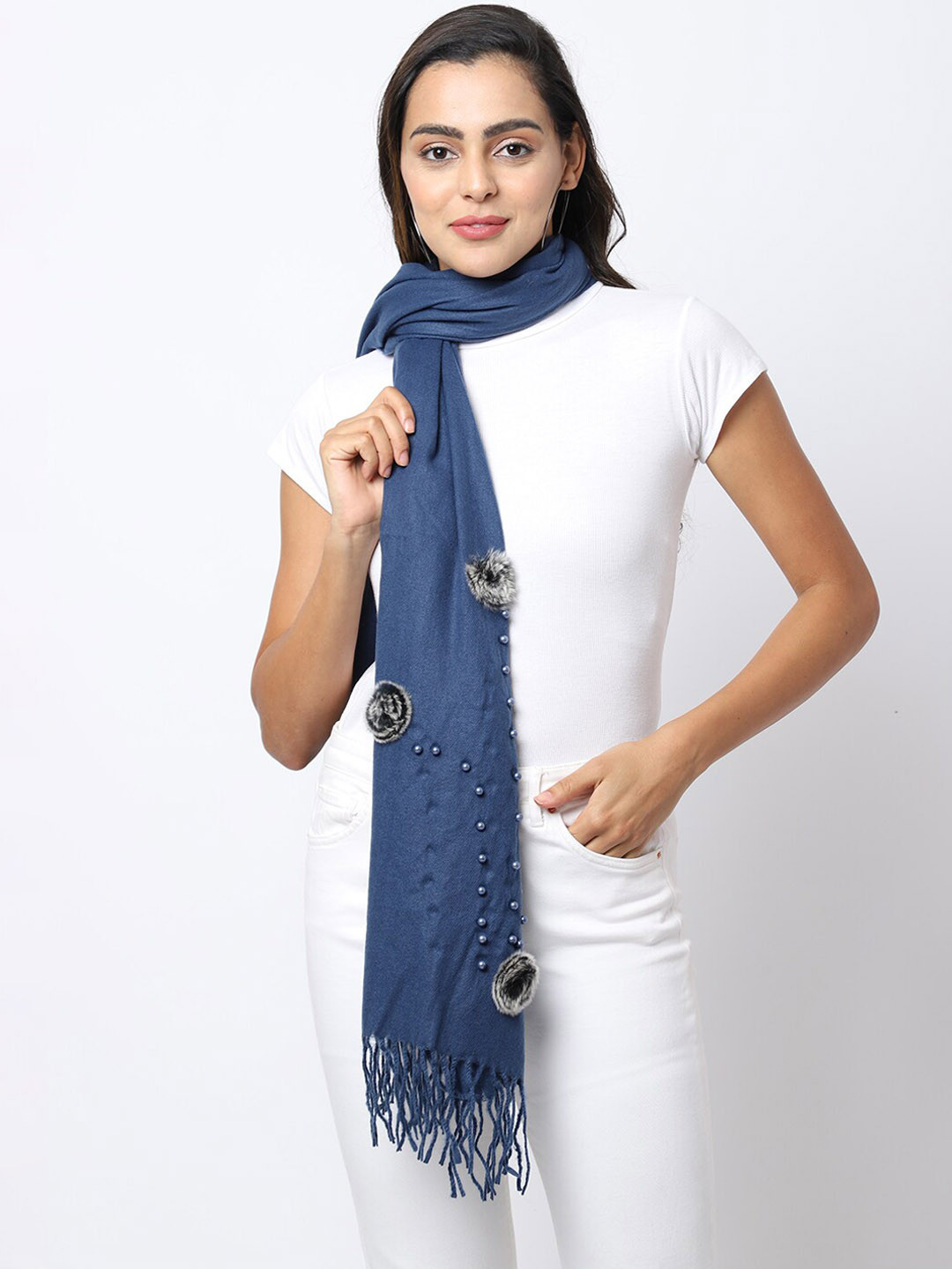 Buy ELLIS Women Navy Blue Embellished Mufflers - Mufflers for Women ...