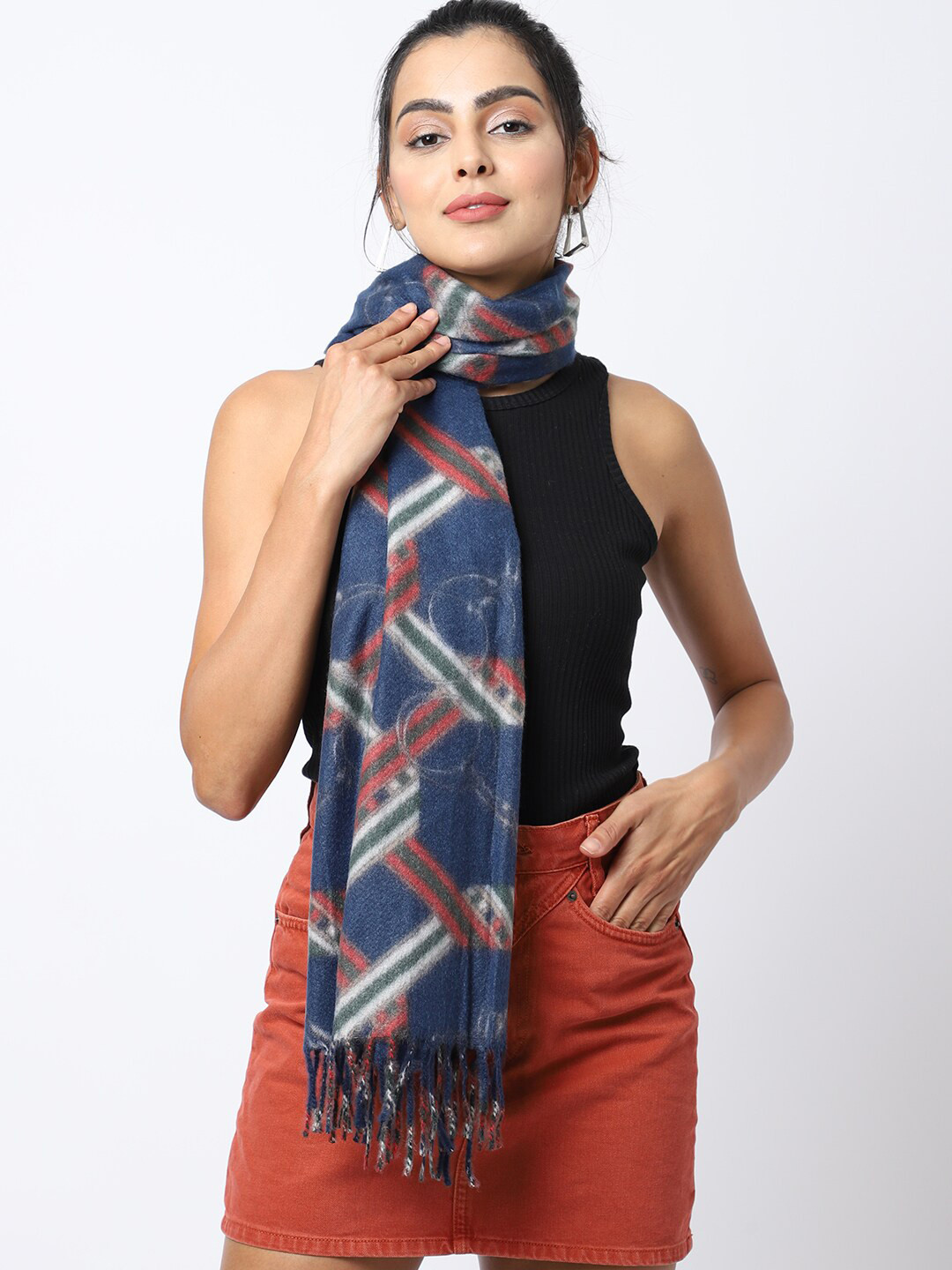 Buy ELLIS Women Blue & Red Printed Muffler - Mufflers for Women ...