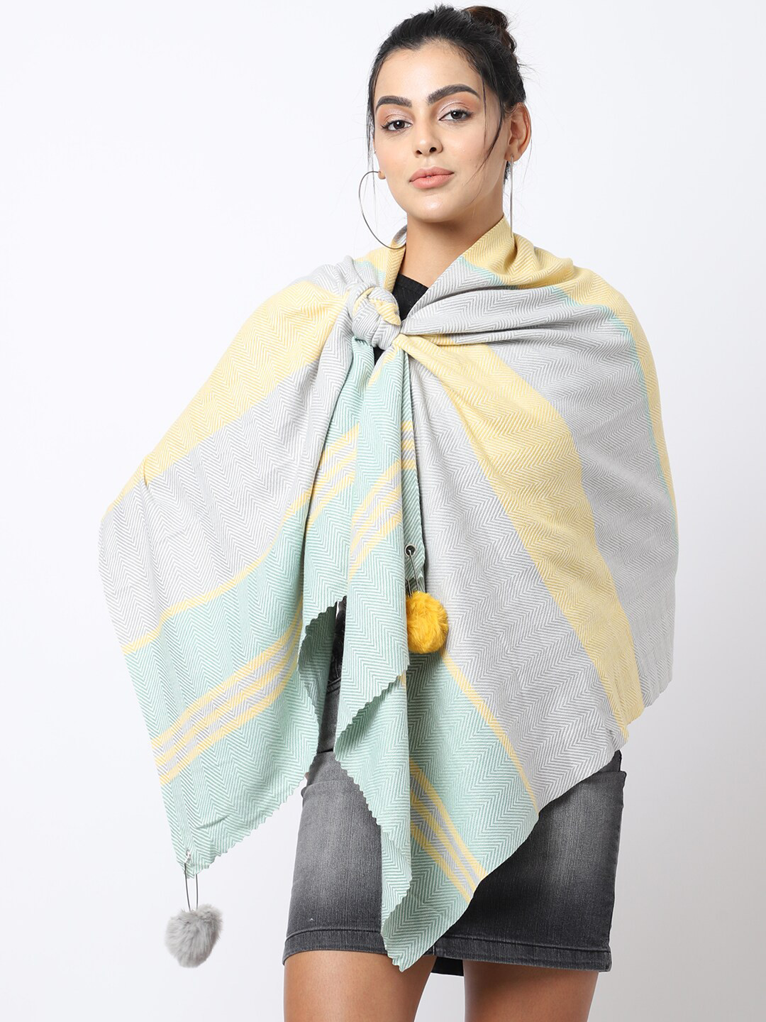 Buy ELLIS Women Green Striped Design Muffler - Mufflers for Women ...