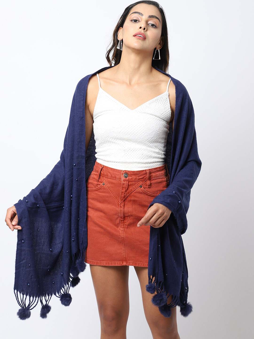 Buy ELLIS Women Navy Blue Embellished Muffler - Mufflers for Women ...