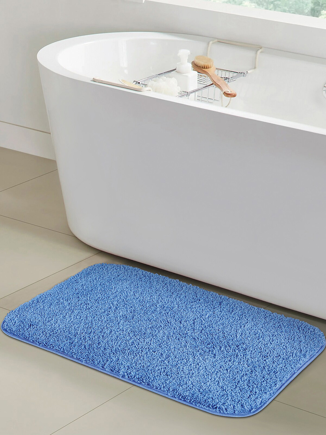 Buy OBSESSIONS Blue Solid 1400 GSM Anti Skid Bath Rugs - Bath Rugs for ...