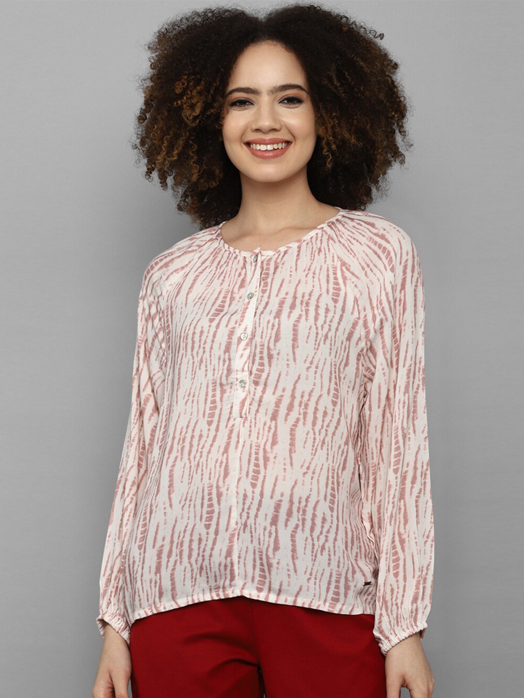 Buy Allen Solly Woman Off White And Peach Coloured Printed Regular Top