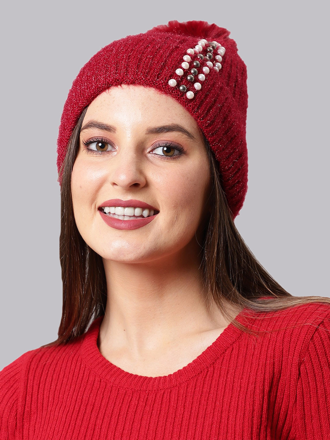 Buy ELLIS Women Maroon Embellished Wool Beanie - Caps for Women ...