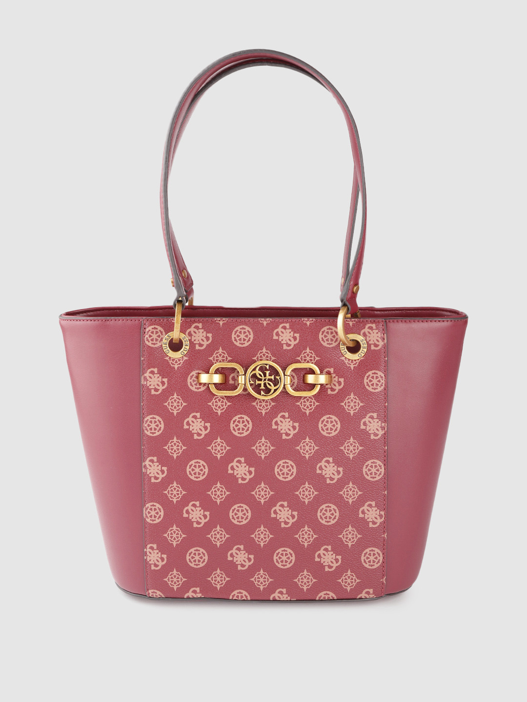 Buy GUESS Maroon & Peach Coloured Ethnic Motifs Printed Structured ...