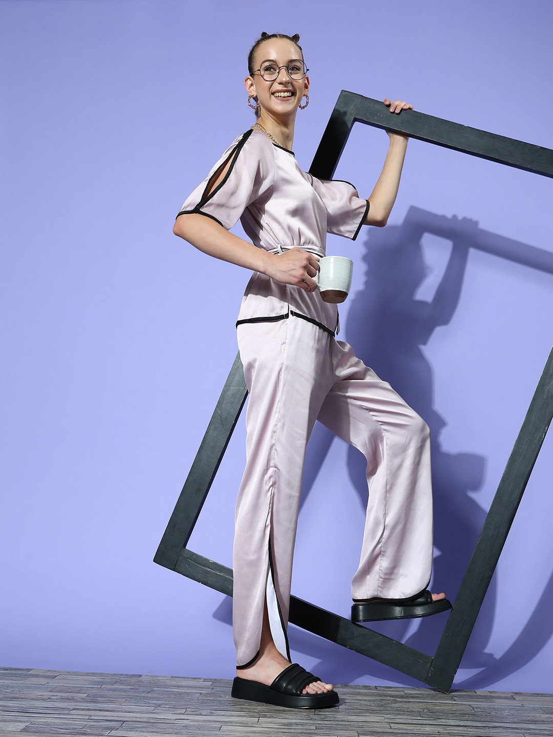 Buy Bannos Swagger Women Cream Slumber Together Satin Solid Workleisure ...