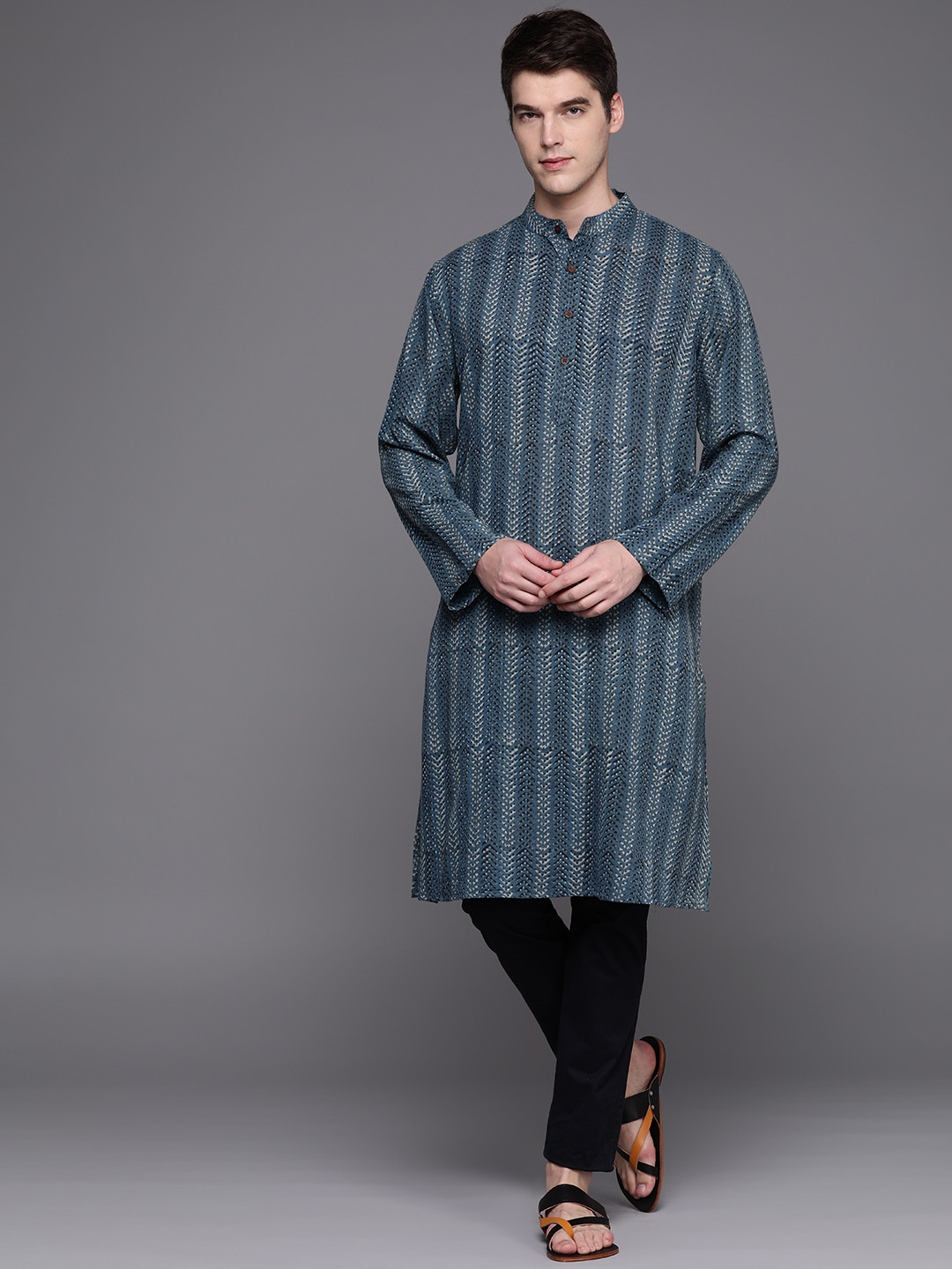 Buy Fabindia Men Dabu Print Cotton Straight Kurta - Kurtas for Men ...